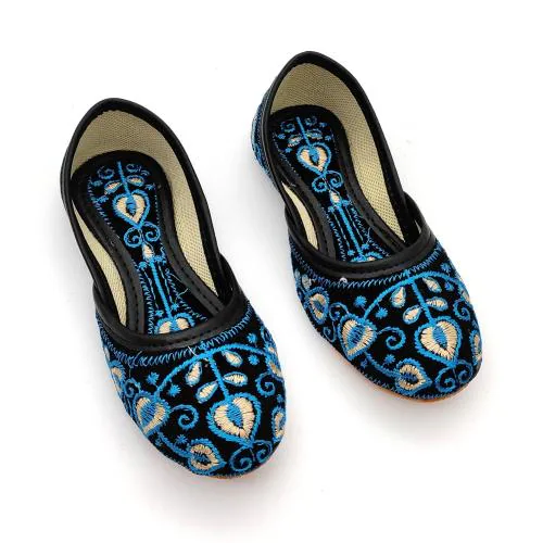 Buy Stepy Black Velvet Skyblue Stylised Jutti For Baby Girls ...