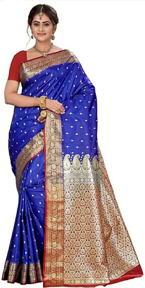 Buy GS Creation Krishneshwari Women Red, Sky Blue Embroidered Pure Silk Banarasi Saree Online at ...