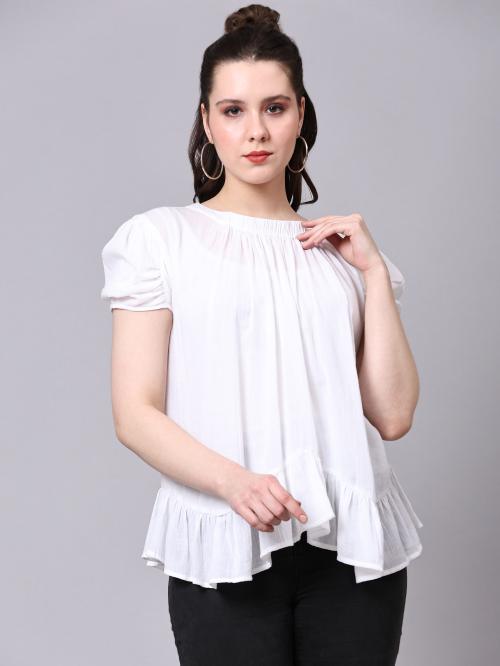 Buy POMEGAL White & Solid Casual Regular Top - 7XL Online at Best ...