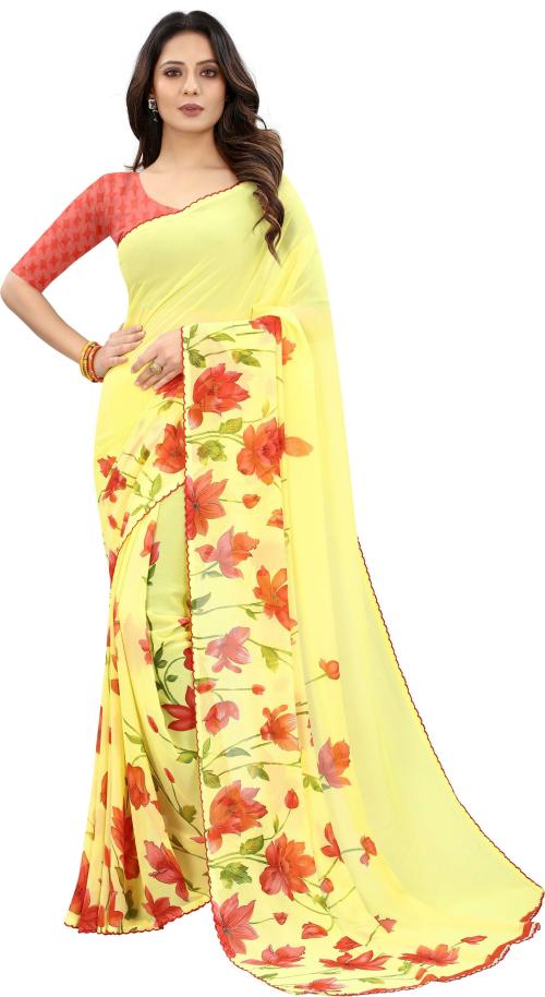Buy NISHA CREATION Women Multicolor Floral Chiffon Single Saree Online ...