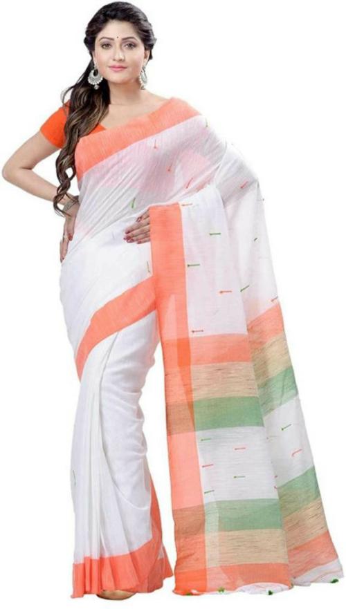 Buy BRYNBRIT Textiles White Viscose Rayon Self Design Daily Wear Saree ...