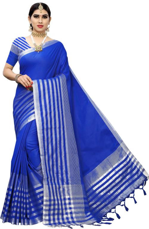 Buy Saran Women White Solid, Plain Cotton Blend Saree Online at Best ...