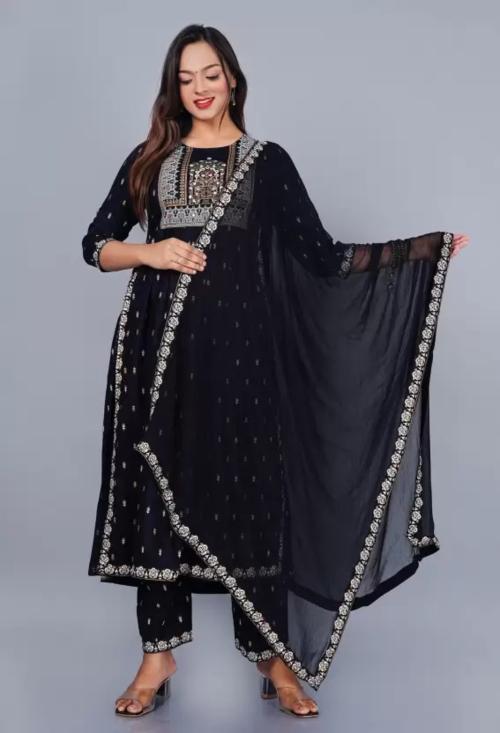 Buy ASHRU "QUALITY ASSURED" Women Viscose Black Rayon Kurta and Pant Set Online at Best Prices ...