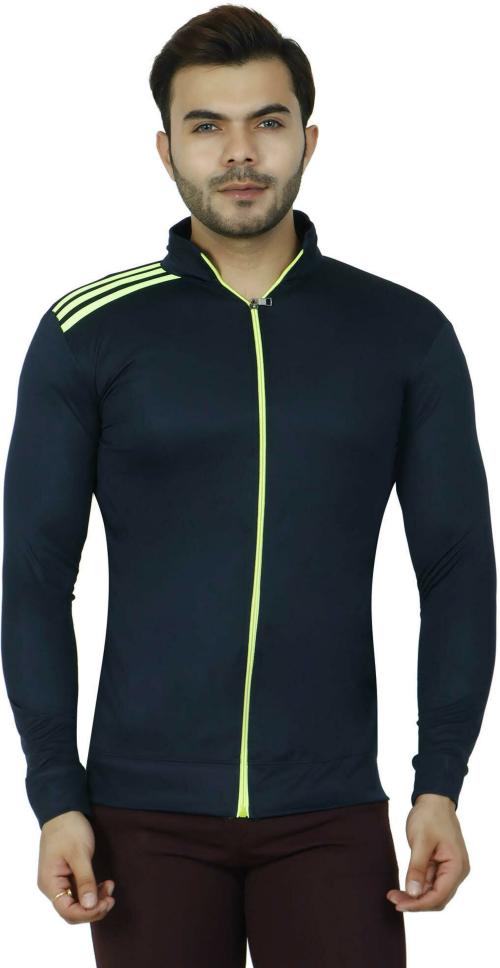 Buy Cloflix Men Navy Blue Solid Polyester Sports Jacket (M) Online at ...