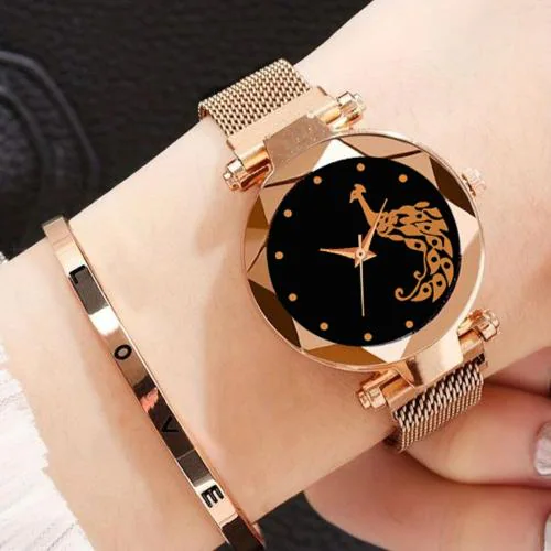 Buy ILOZ New Luxurious Looking Peacock Dial Gold Magnet Chain belt ...