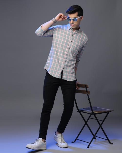 Buy FOGA CLOTHING--Mens Twill Checked Casual Shirt Online at Best ...