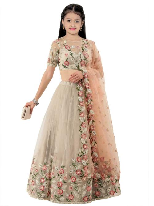 Buy Piludi Girls White Embroidered Art Silk Lehenga & Choli | Girls ...