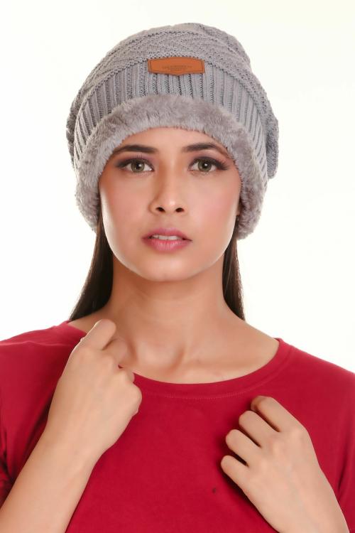 Buy MUKHAKSH (Pack of 1) Womens Winter Woolen Cold Grey Beanie Cap Online at Best Prices in ...