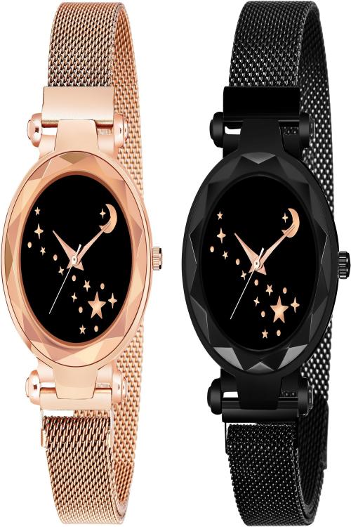 Buy MIVAAN Analog Black Dial Gold Strap Watch for Women (Magnet Moon ...