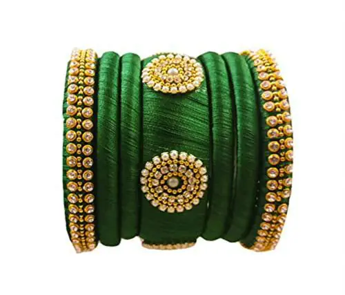 Yaalz Women And Girls Green Silk Festival Wear Wedding Chuda Kundan ...
