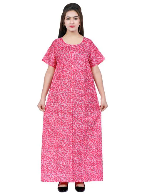 Buy NACNO Women's Pure Cotton Front Open Sleepwear Nighty/Nightgown ...