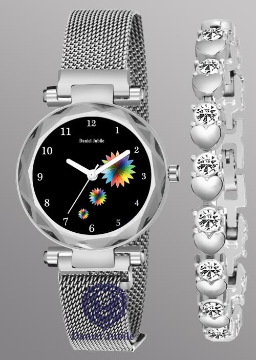 Buy Daniel Jubile Black Dial Chakra With Cosmic Silver Studded Analog Watch For Women Online at ...