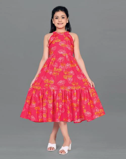 Buy Fashion Dream Girls Pink Floral Printed Crepe Frock | Dresses| Kids ...