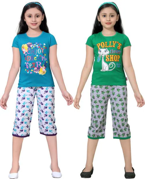 Buy SINI MINI Half Sleeve Multicolor Girls Casual Pack of 2 Nightsuit ...