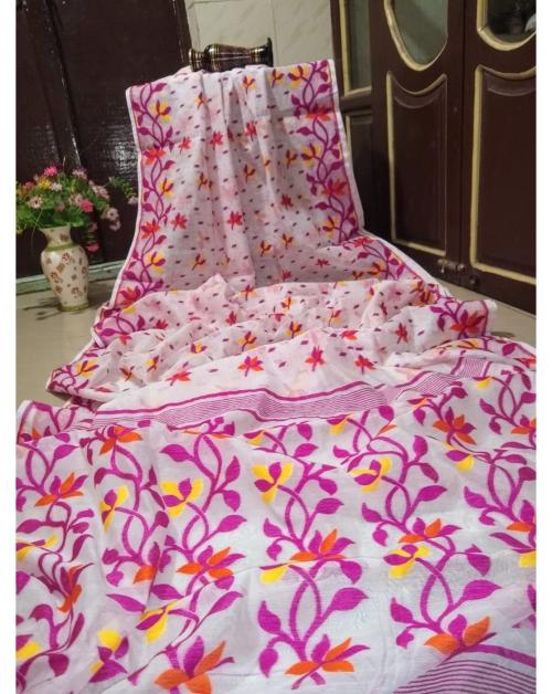 Buy BULSARI Jamdani saree are woven from Resom Khadi threads without ...