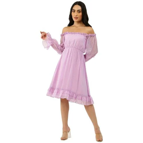 Buy TRENDY DIVVA Women Lavender Poly Georgette Dobby Dress Online at ...