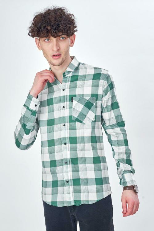 Buy somore Men Cotton Blend Green Slim Checkered Full Sleeve Shirt ...