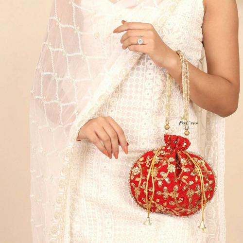 Buy Stylish Zari Velvet Red Potli Bag Online at Best Prices in India ...