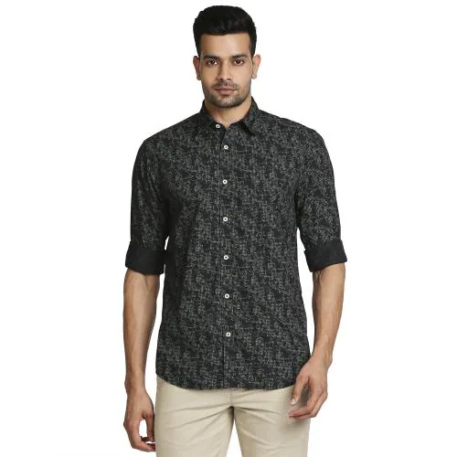 Buy ColorPlus Regular Fit Printed Dark Green Shirt Online at Best ...