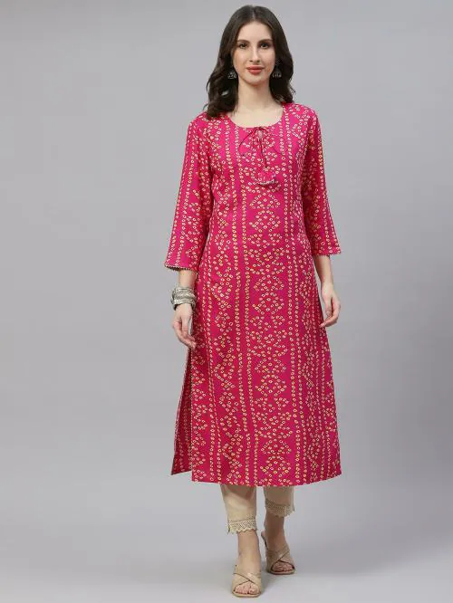 Buy Piroh Womens Bandhani Print Straight Kurta (Rani Pink) | kurta| kurta women| kurta for women ...