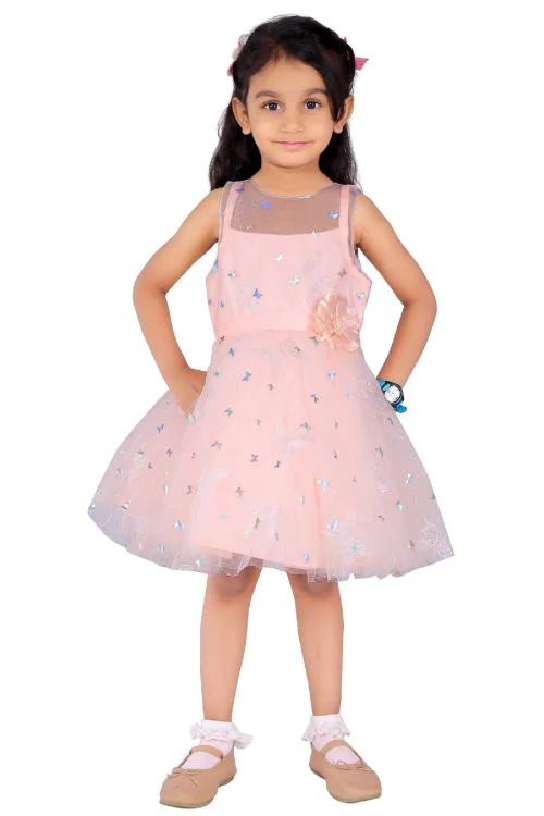 Buy JAY SHREE CREATION BUTTERFLY DESIGNER NET GIRL STITCH FROCK -PINK ...