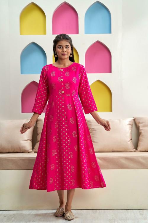 Buy Sa Rasa Women Pink Printed Viscose Rayon Anarkali Kurta Online at ...