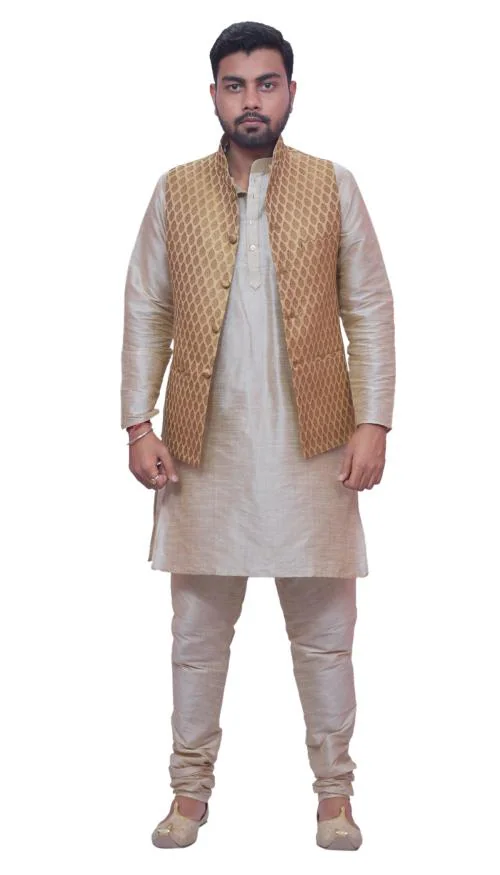 Buy MAG Men's Double Tone Matching Kurta Churidhar with Gold Bindoo ...