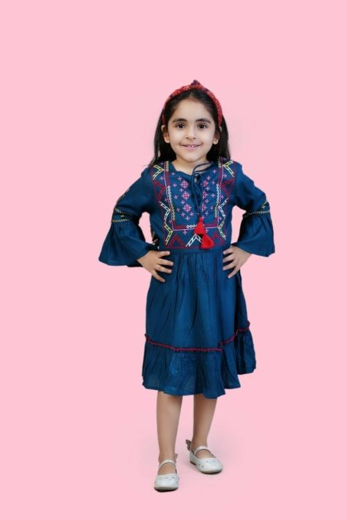 Buy Bella Moda Girls Casual Embrordary Dress 100% Cotton Online at Best ...