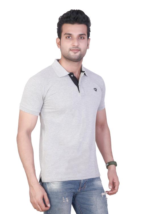 Buy Jace & Declan Solid Regular Fit Polo Neck T-Shirts for Men Grey ...