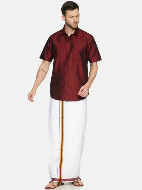 Buy Ramraj Men Maroon Solid Spread collar Half Sleeves Solid Cotton ...