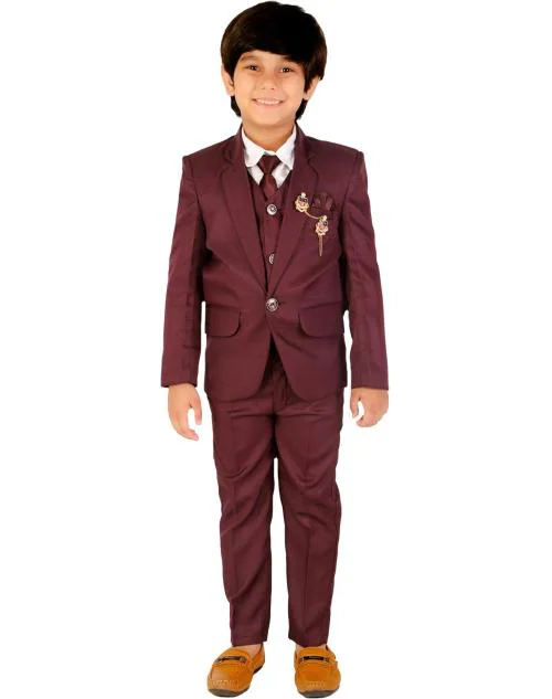 Buy Dkgf Fashion Boys Maroon Checkered Polyester Coat Pant, Waistcoat ...