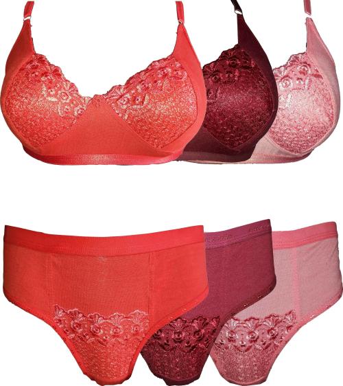 Buy Lady One Women Multicolor Self Design Cotton Blend Set Of 3 Bra And ...