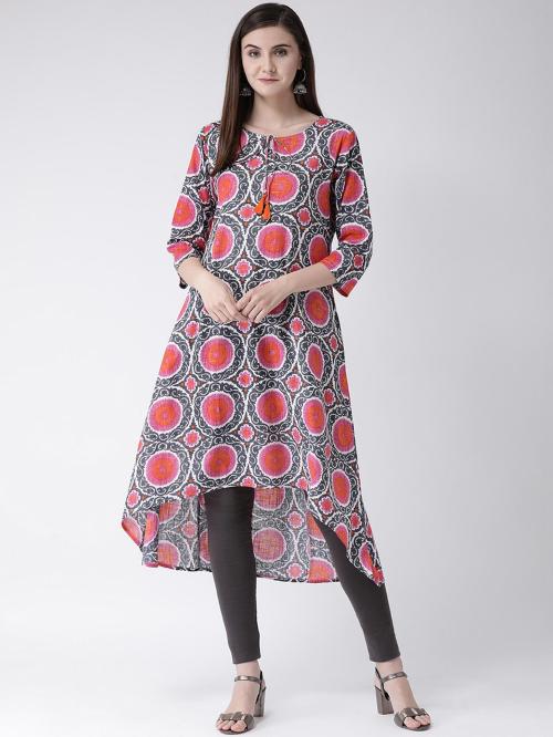 Buy Span Women Multicolor Printed Pure Cotton High Low Kurta Online at ...