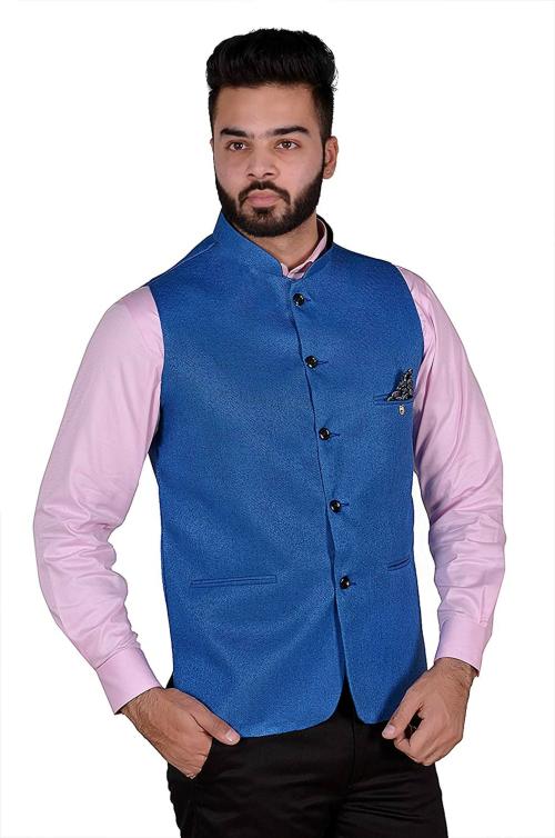 Buy Oora Men Blue Cotton Blend Nehru Modi Jacket Online at Best Prices ...