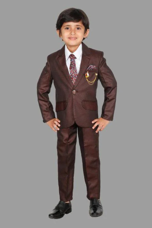 Buy Dkgf Fashion Boys Maroon Solid Polyester 4 Piece Coat Trouser ...