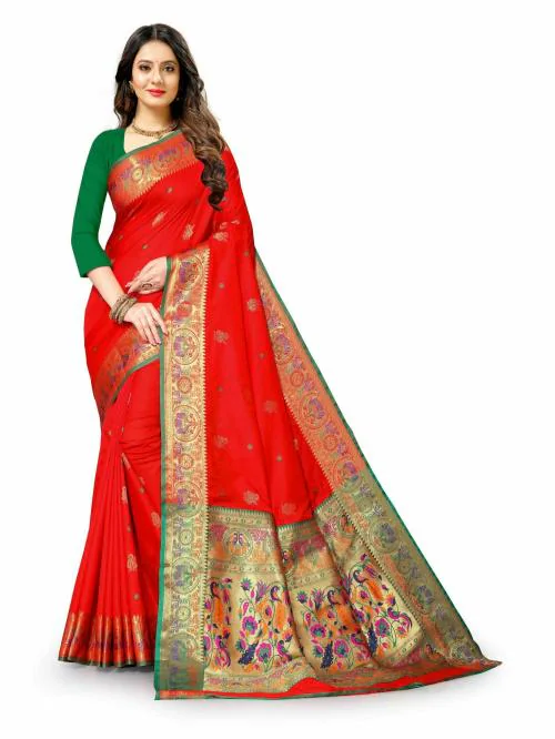 Buy Catchy Forever's Latest Design Red Color Lichi Silk Saree Online at ...