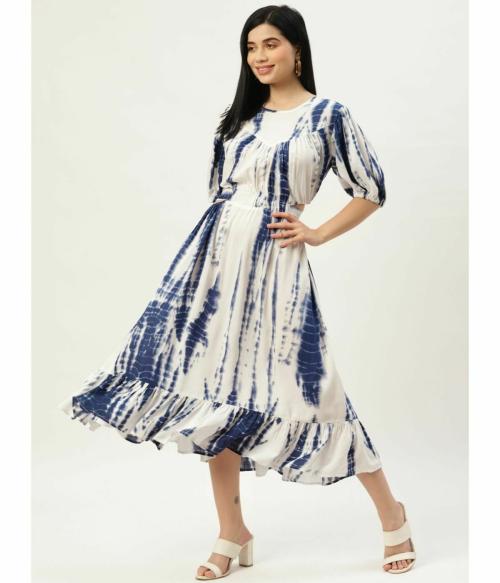 Buy Rue Collection Woman's Blue & White Tie and Dye Dress Online at ...