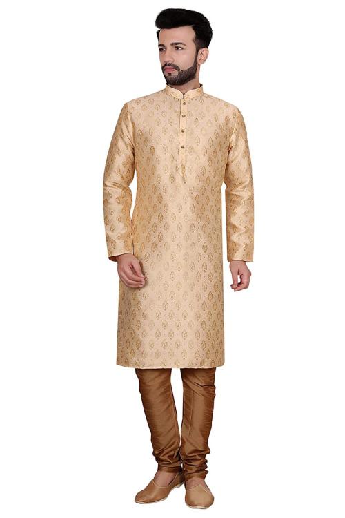 Buy HEORA Mens Beige Silk Blend Kurta Pyjama Set for Ethnic and ...