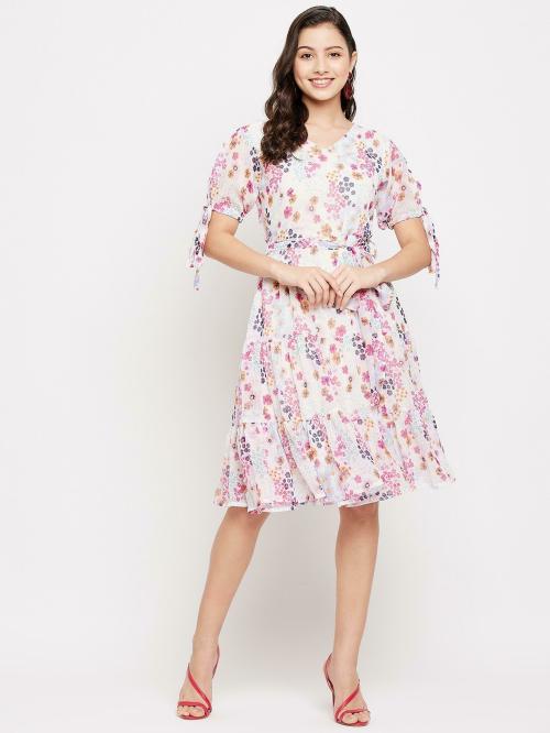 Buy Fashfun Women White Floral Crepe Single Dresses Online at Best ...