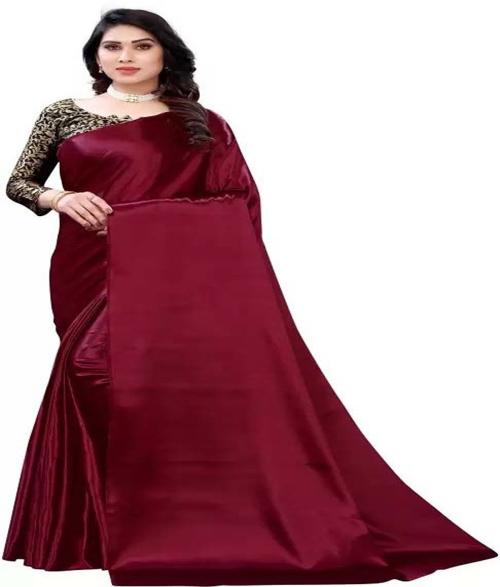 Buy Aruna Sarees Solid/Plain Bollywood Satin Saree (Maroon) Online at ...