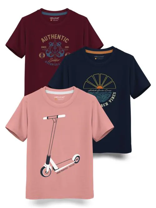 Buy HELLCAT Trendy Pink & Navy Blue & Burgundy Graphic Printed Typo ...