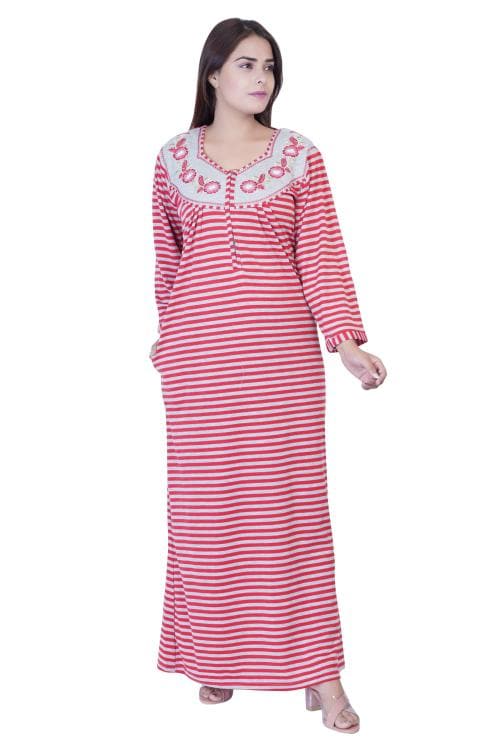 Buy NACNO Women's Woolen/Winter Grey Patta Nighty/Maxi/Nightgown Red ...