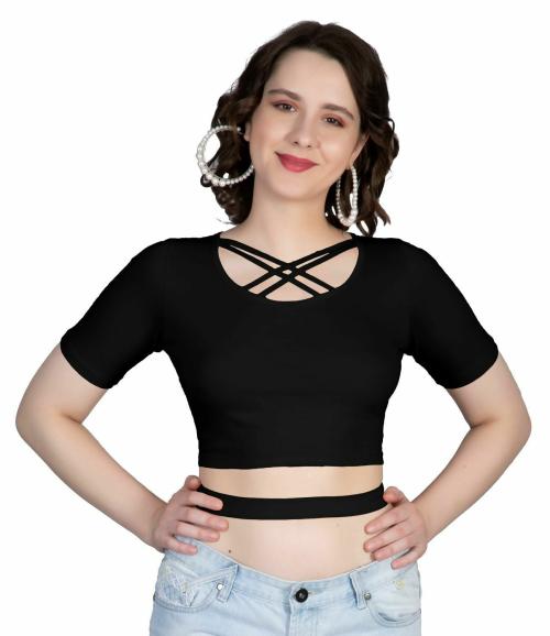 Buy AD2CART VA4443 Womens cotton chest double x neck half sleeve crop ...