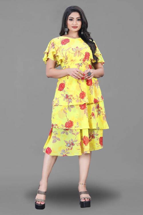 Buy Eilara Women Yellow Floral Print Georgette Dress (Xl) Online at Best Prices in India - JioMart.