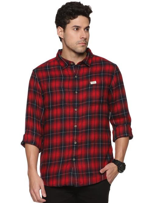 Buy Nektar Men's Carefree Fit Red Checked Shirt with Patch Pocket ...