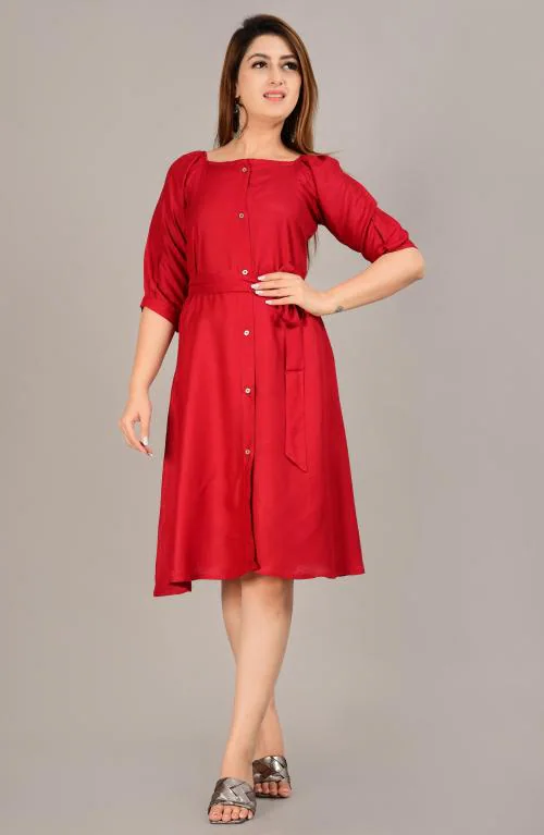 Buy Manojava Women Maroon Viscose Rayon Fit And Flare Dress (Xs) Online ...