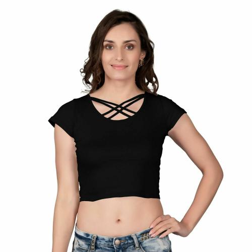 Buy Ad2Cart Women Black Cotton Va4098 Scoop Double X Neck Bufferfly ...