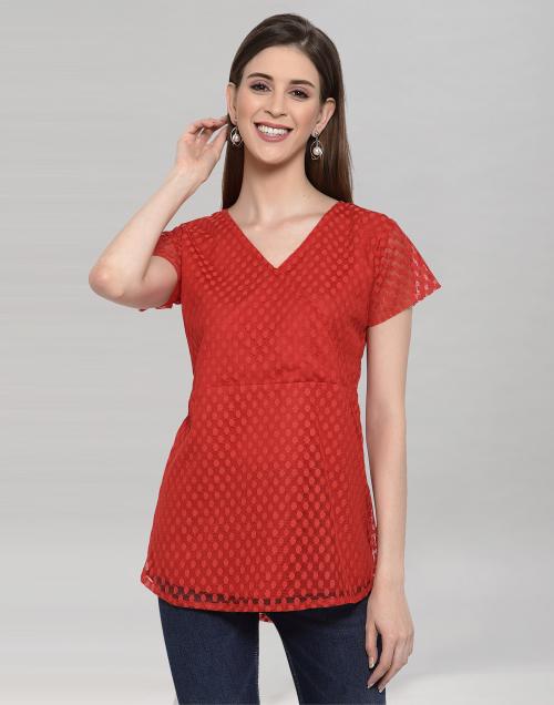 Buy Selvia Women Red Dyed Net Top | tops for women | tops | women tops ...
