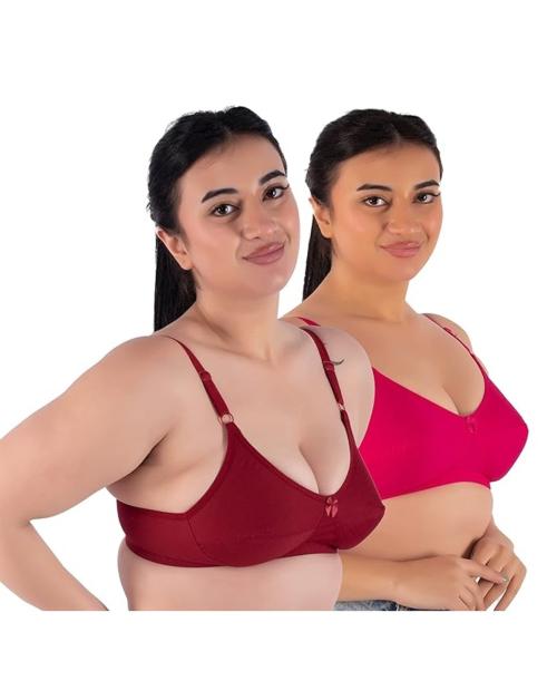 Buy MISSVALENTINE Women's Non Padded fullcoverage bra-Mansi-46C-Rani, Maroon | Pack of 2 Online ...