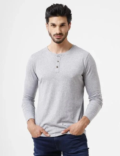 Buy Blood Moon Men Solid Henley Neck Pure Cotton Full Sleeves T-Shirt Online at Best Prices in ...